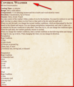 Control Weather 5E Spell In Dnd - D&D 5e Character Sheets