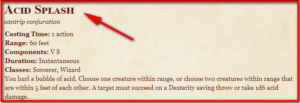 Acid Splash 5E Spell In DnD - D&D 5e Character Sheets