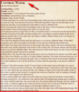 Control Water 5E Spell In DnD - D&D 5e Character Sheets