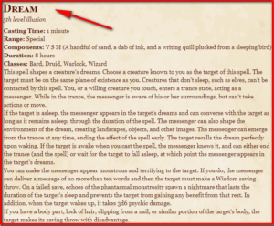 Dream Spell D&D 5th Edition - D&D 5e Character Sheets