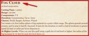 Fog Cloud 5E Spell In DnD - D&D 5e Character Sheets