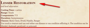 Lesser Restoration 5E Spell In DnD - D&D 5e Character Sheets