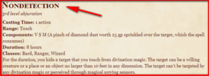 Nondetection D&D 5th Edition - D&D 5e Character Sheets