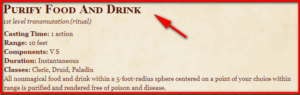 Purify Food and Drink D&D 5th Edition - D&D 5e Character Sheets