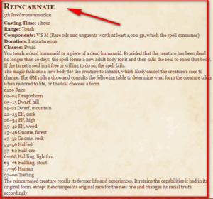 Reincarnate 5E Spell In DnD - D&D 5e Character Sheets