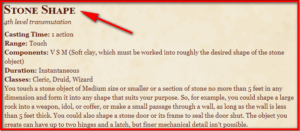 Stone Shape Spell D&D 5th Edition - D&D 5e Character Sheets