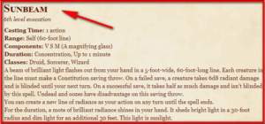 Sunbeam 5E Spell In DnD - D&D 5e Character Sheets