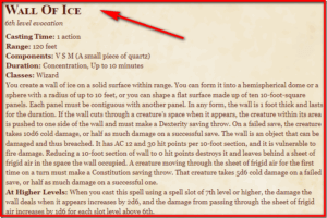 Wall of Ice D&D 5th Edition - D&D 5e Character Sheets