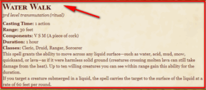 Water Walk 5E Spell In DnD - D&D 5e Character Sheets