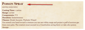 Poison Spray D&D 5th Edition - D&D 5e Character Sheets