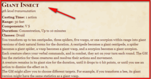 Giant Insect 5E Spell In DnD - D&D 5e Character Sheets