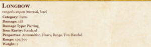Longbow 5E Weapons - D&D 5e Character Sheets